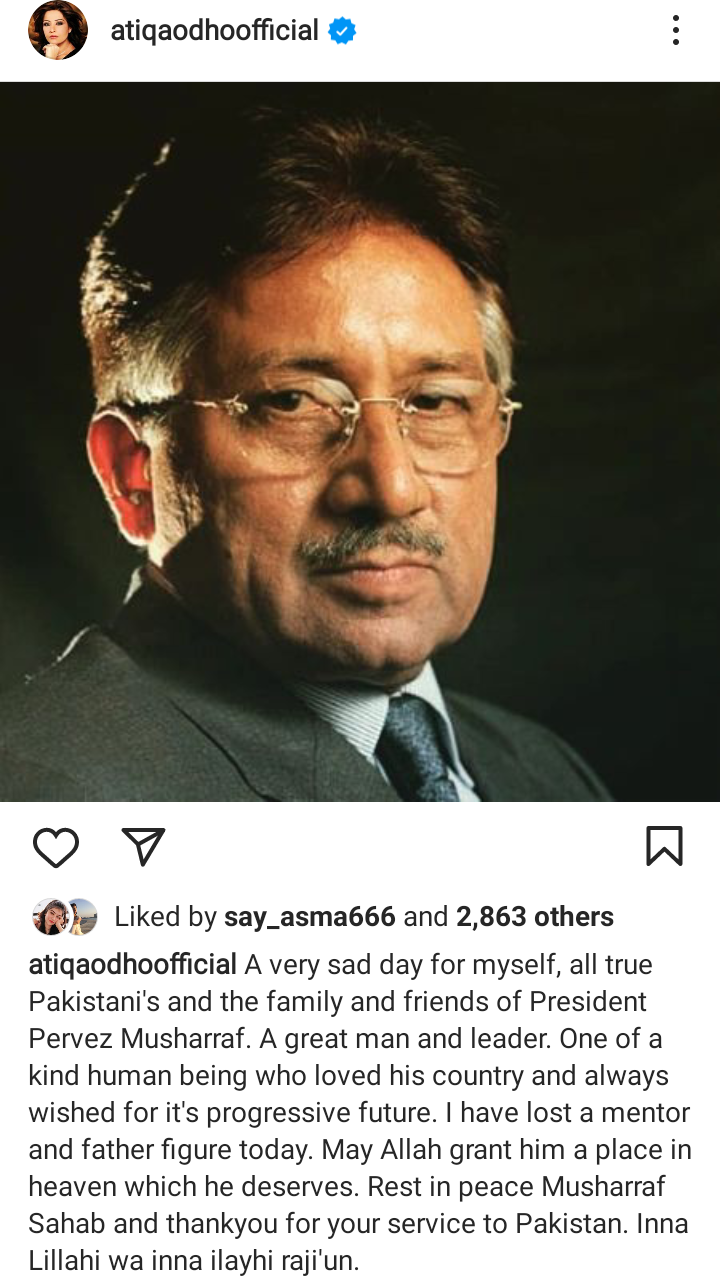 Atiqa Odho says Pervez Musharraf deserves a place in heaven